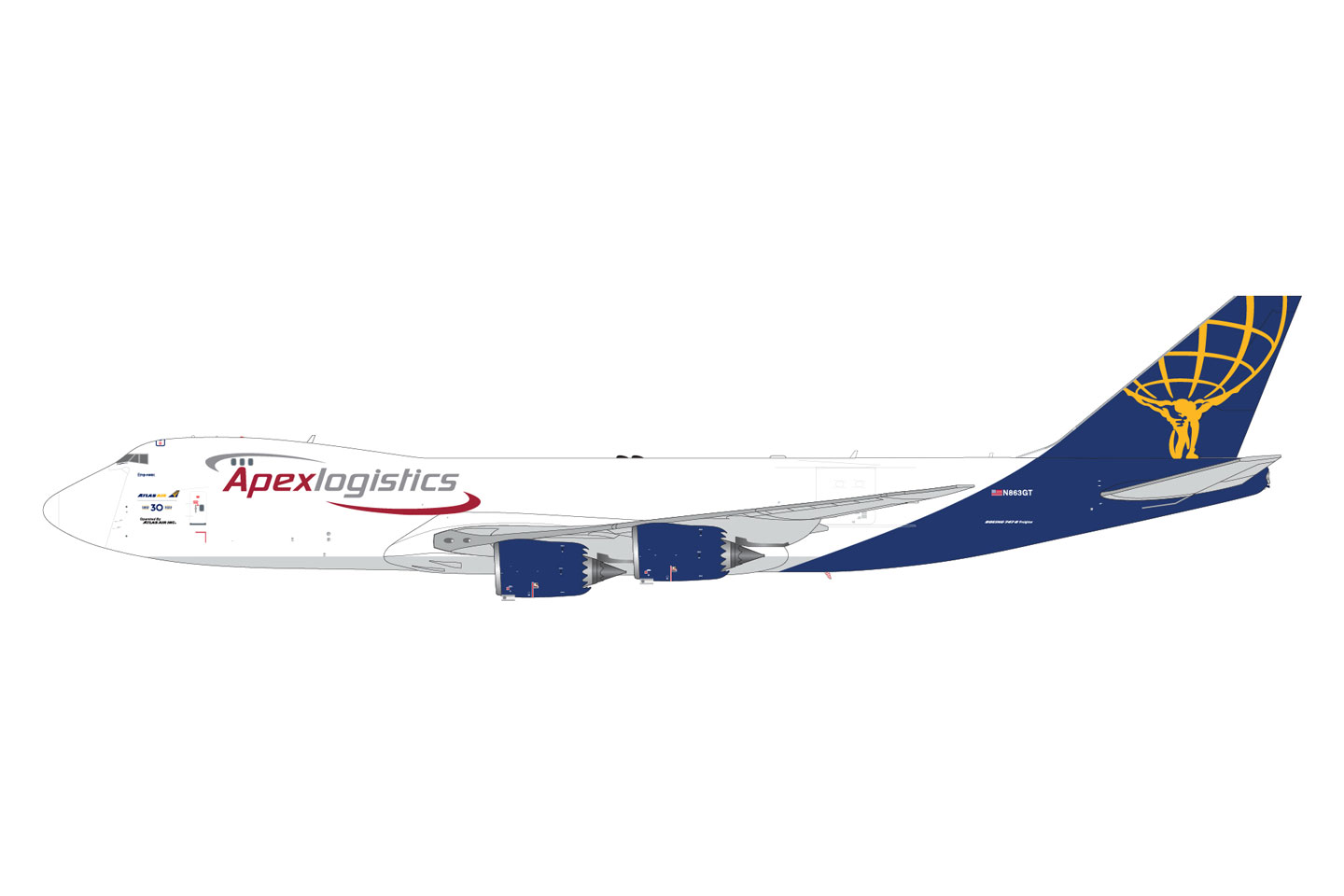 Atlas Air Boeing 747-8F N863GT GeminiJets G2GTI1237 Modelo a escala 1: ...