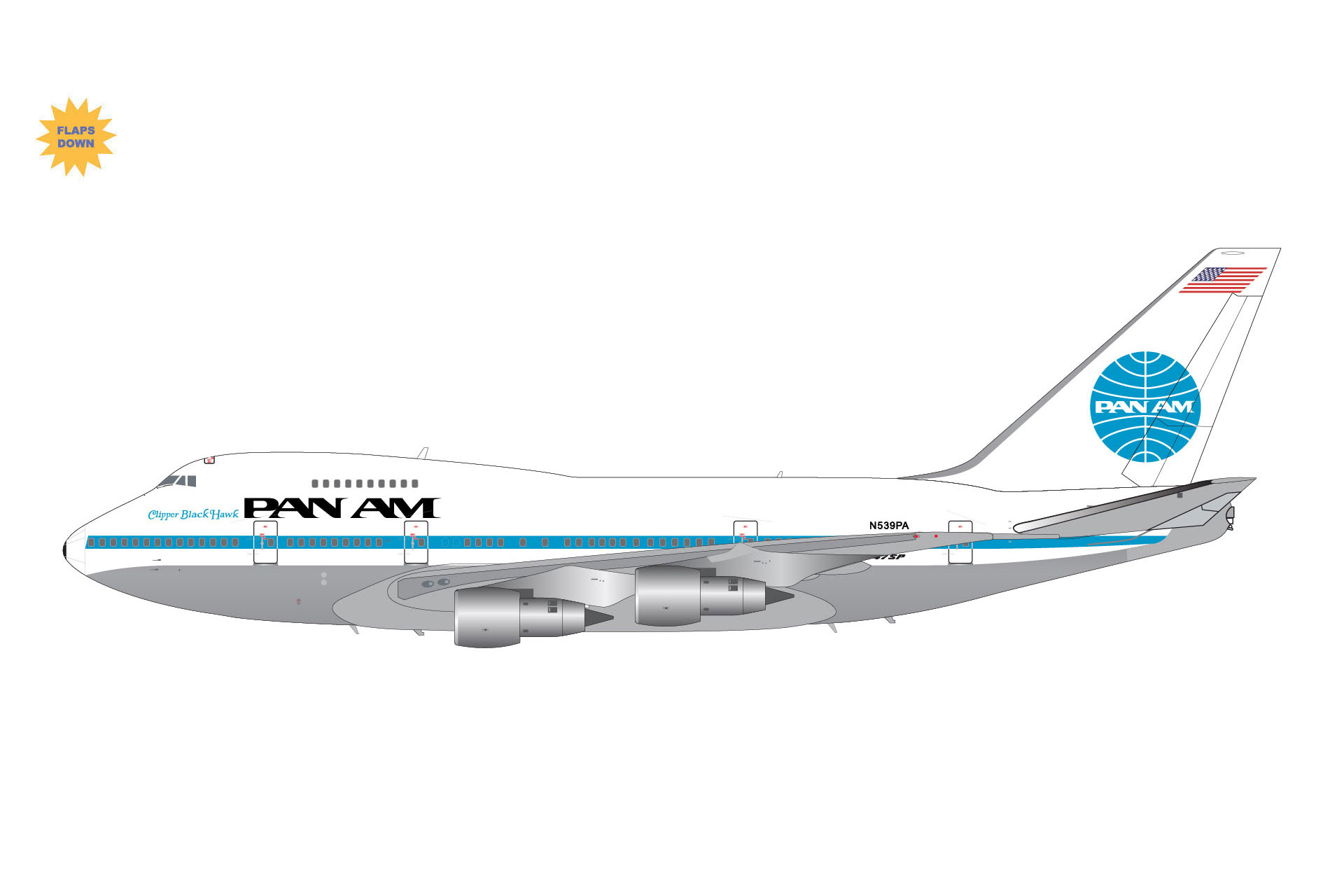 Pan Am Boeing 747SP-21 Flaps extendidos N539PA GeminiJets G2PAA1157F ...