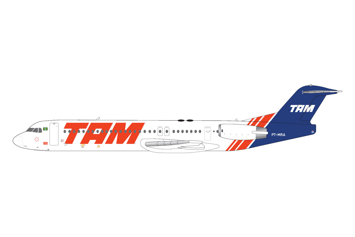 TAM Linhas Aéreas Fokker F100 PT-MRA GeminiJets G2TAM1234 Modelo a ...