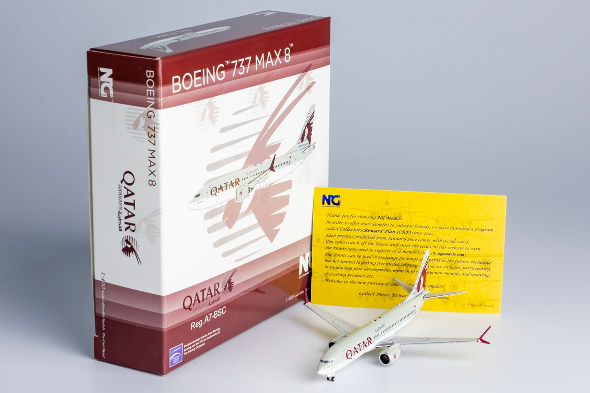 Qatar Airways Boeing 737 MAX 8 A7-BSC NG Models 88013 Modelo a escala 1 ...